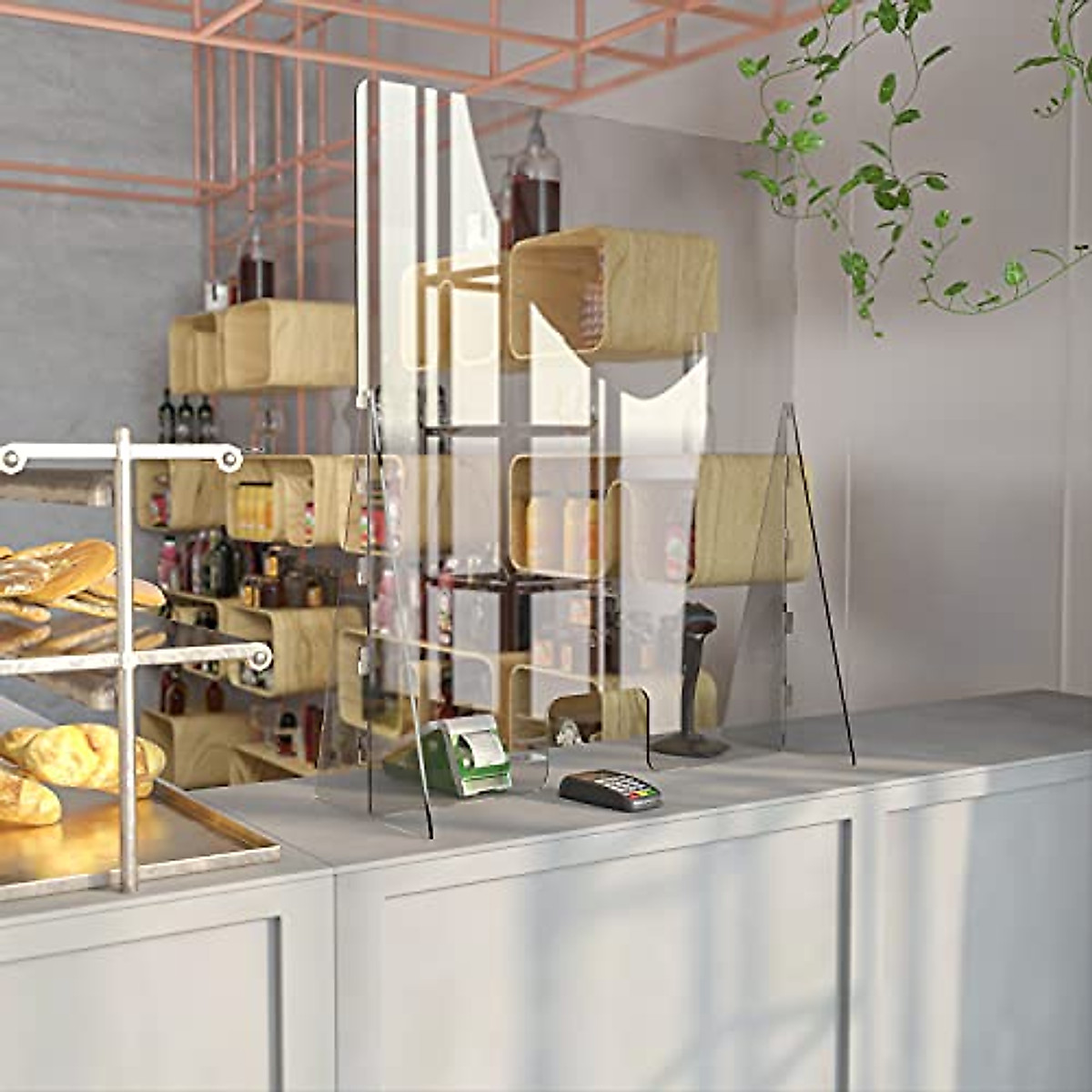 Flash Furniture Clear Freestanding Portable Protective Acrylic Sneeze Guard Plastic Panel Partition Shield for Cashier, Desk, Counter and Reception