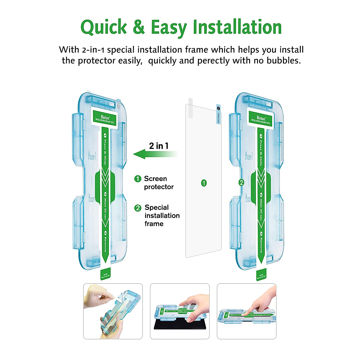 Bioton Tempered Glass Screen Protector Compatible with Nintendo Switch OLED Model 2021 [EZ Kit] [Automatic Alignment] - 2 Pack