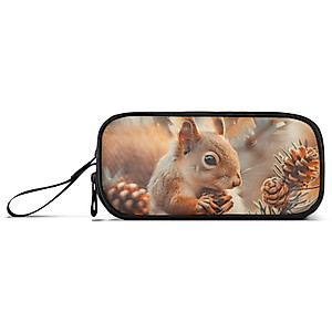BOENLE Cute Squirrels Pine Cones Pencil Case Box Boys Girls Large Pencil Pouch Zipper Compartments Big Capacity Stationery Pen Bag Organizer Kids Teens Adults School