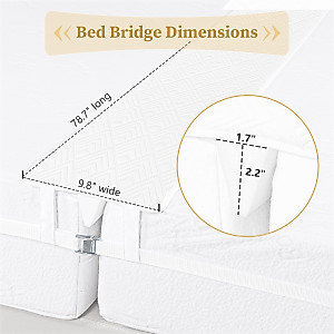 Bed Bridge Twin to King Converter Kit - Adjustable V-shape Bed Connector -Extra Wide Bed Gap Filler - Non-Slip Design Mattress Connector - Light Upgrade Easily Combine - Storage Bag Included