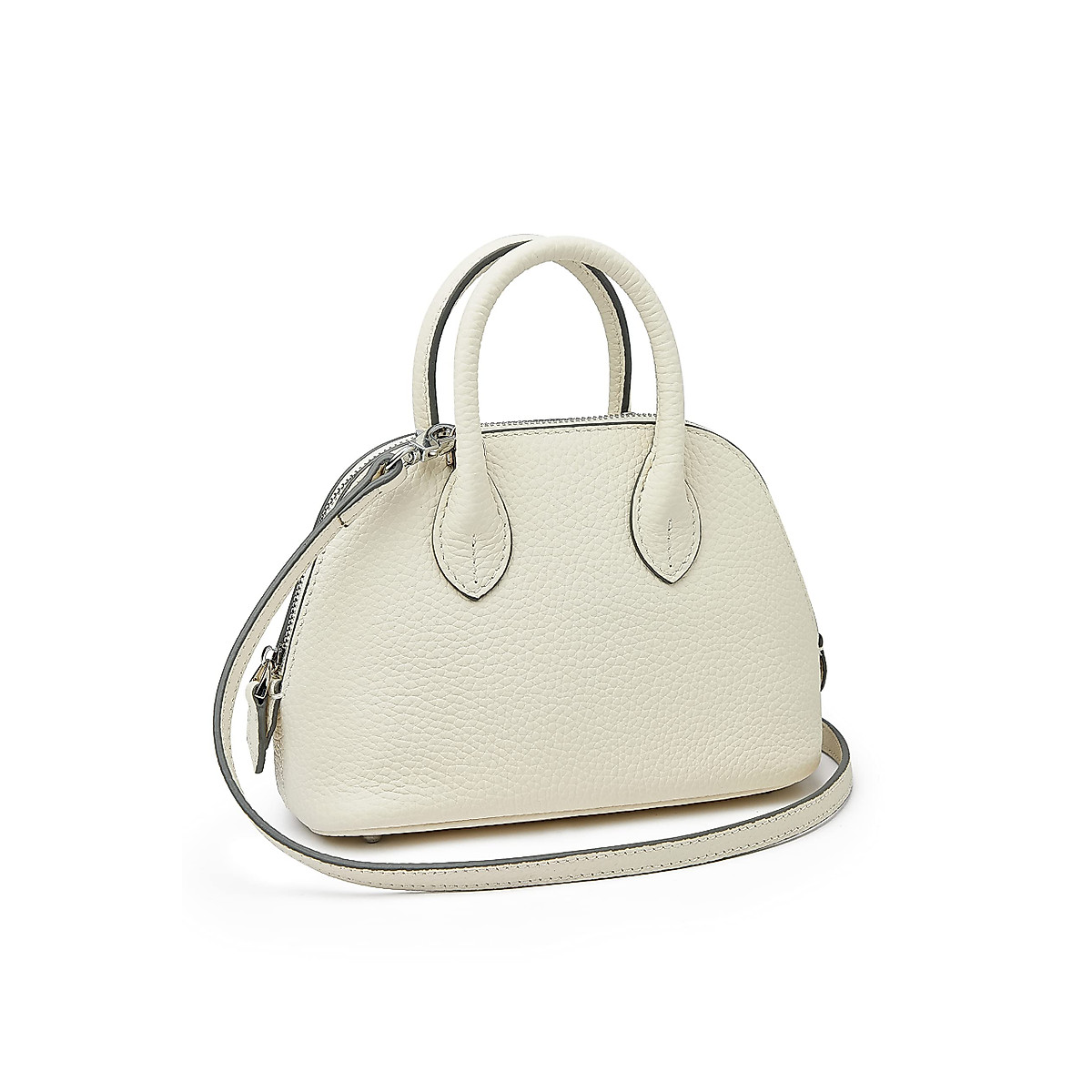 DORIS&JACKY Small Leather Dome Crossbody Bag Cute Shell Shape Zip Around Handbags (2-Off White)