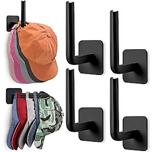 Hat Rack for Wall Hat Organizer (4-Pack), Adhesive Hat Hooks for Wall, No Drilling Hat Hangers for Closet Cowboy Hat Holder Display, Sticky Hat Storage for Baseball Caps