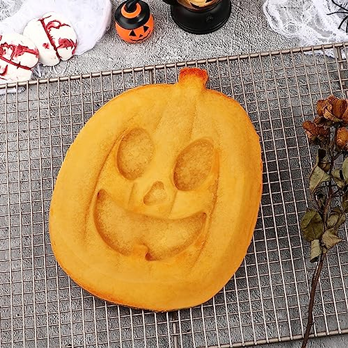 Kamehame Halloween Pumpkin Cake Pan, 8 Inches Pumpkin Cake Mold, Jack O Lantern Silicone Mold, Pumpkin Shaped Bakeware Baking Tray, Orange