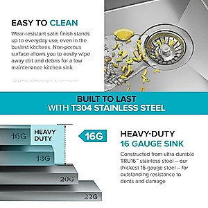 KRAUS Kore 15-Inch Drop In/Top Mount Workstation 16 Gauge Single Bowl Stainless Steel Bar Kitchen Sink with Accessories, KWT311-15