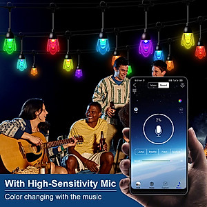 svaha Outdoor String Lights, 48FT RGBW Patio Lights App Control, USB Powered Color Changing Outdoor String Lights IP65 Waterproof with DIY and 210 Scene Modes, Dimmable and Connectable for Garden.