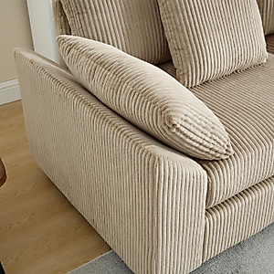 110.6"*110.6" Oversized Corner Modular Sectional Sofa Set, Modern L-Shaped Couch with Movable Ottoman and 7 Pillows, Comfy Corduroy Fabric Deep Seat 6 Seater Cloud Couch for Living Room (Brown)