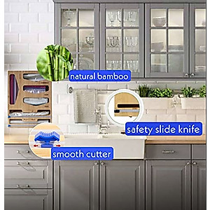 Foil And Plastic Wrap Organizer With Cutter & Ziplock Bag Storage, Baggie Food Holders For Sandwich, Snack Gallon, Quart Bag, Bamboo Aluminum Dispenser Labels, 43*33*7