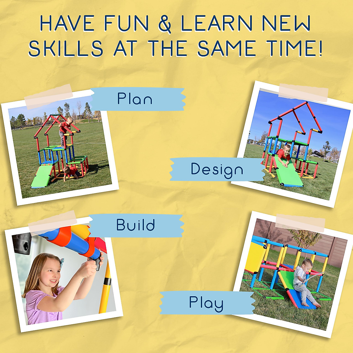 Kids Playground Set - Funphix Jumbo 467-Pc Construction Set with Toddler Slide, Indoor Climbing for Kids, & Jungle Gym - Multifunctional Kids Outdoor Playhouse for Indoor Sports & Outdoor Play Toys