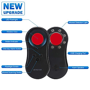 Hidden Camera Detectors,LED Device Detector with Infrared viewfinders - Pocket Sized Motion Only Anti Spy Camera Finder Locates Hidden Camera,Chargeable Anti Theft Alarm in AirBnB, Hotels and Bathroom