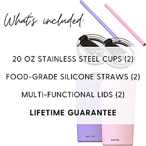 CUPKIN Stainless Steel Insulated Tumbler with Lid and Straw, 20 oz Water Bottle & Straw, Stainless Steel Cups, Travel Coffee Mug for Adults, Iced Coffee Cup with Lid, Tumbler for Travel