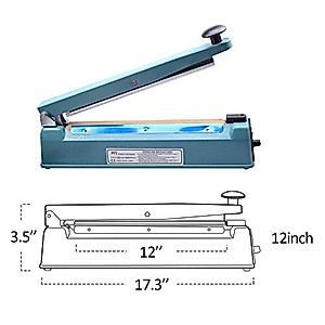 12 inch 300mm Impulse Bag Sealer, Manual Bag Sealer Heat Seal Closer, Adjustable Timer Electric Heat Seal Closer Manual Heat Sealer with 2 Free Replacement Kit, Blue