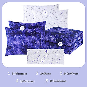 Kaleido Space Twin Kids Comforter Set - 5 Pieces Twin Bedding Sets for Boys Girls Teen, Glow in The Dark Galaxy Bed in A Bag with Sheets