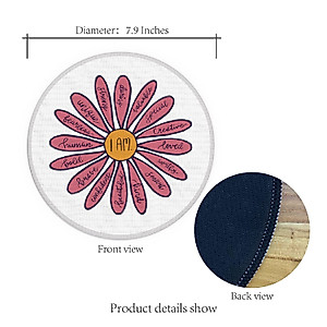 Udinaz Inspirational Quote Pink Daisy Flower I Am Positive Affirmations Round Non-Slip Rubber Mousepad 7.9″×7.9″ for Wireless Mouse Laptop Computer Gaming Office Dorm Home Desk,Girls Women Teens Gifts