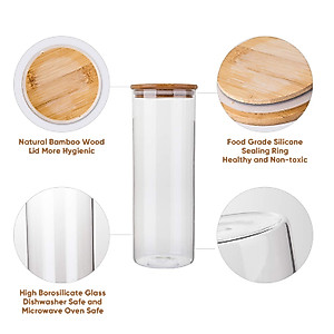 Glass Food Storage Containers Set,Airtight Food Jars with Bamboo Wooden Lids - Set of 5 Kitchen Canisters For Sugar,Candy, Cookie, Rice and Spice Jars