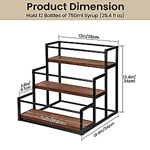 THYGIFTREE Coffee Syrup Rack Organizer Syrup Bottle Holder Stand for Coffee Bar 3-Tier 12 Bottles Storage Shelves for Syrup, Wine, Dressing for Kitchen Coffee Station