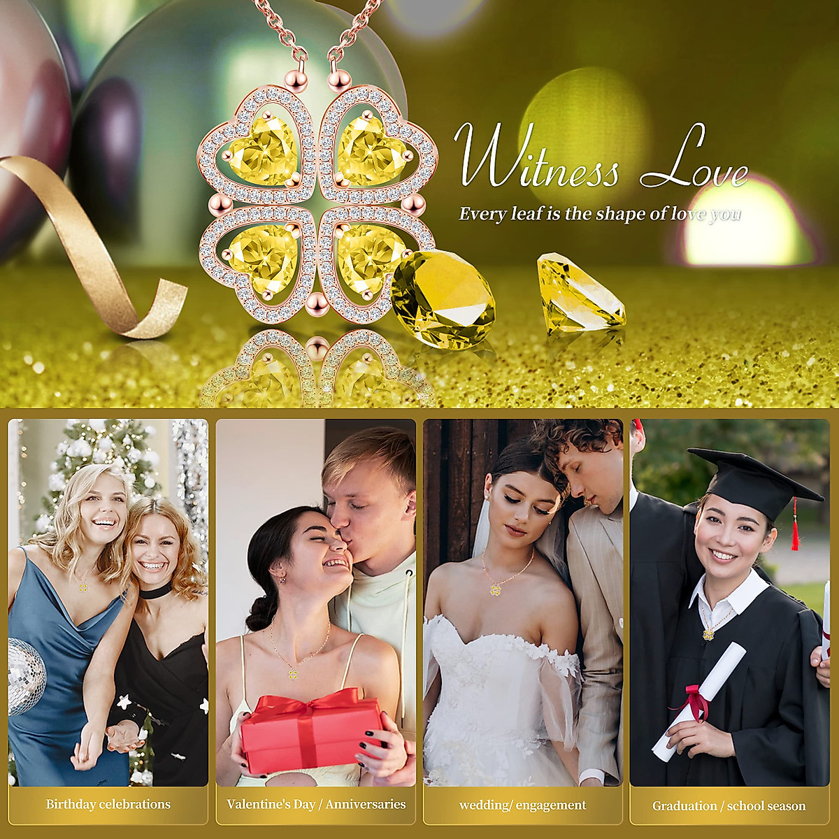 Beauyist 2 IN 1 Lucky Four Leaf Clover Necklaces for Women