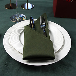 INFEI Solid Color Cotton Linen Blended Thin Dinner Napkins - Pack of 12 (40 x 40 cm) - for Events & Home Use (Army Green)