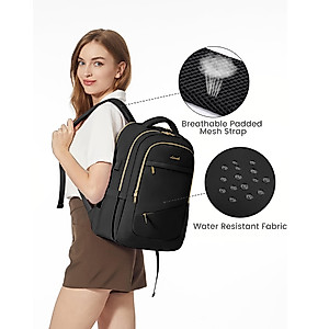 LOVEVOOK Laptop Backpack for Women, Black Business Travel Backpacks with USB Port, Water Resistant Work Teacher Computer Bag, Stylish College School Bookbag, Fits 15.6" Laptop