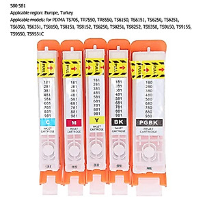 Fafeicy 5Pcs Ink Cartridge PGBK BK C M Y Inkjet Cartridge Printer Cartridge Smoothly Operation Reusable with Permanent Chip (580-581)