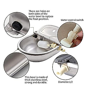 Automatic Cow Drinking Water Bowl, Stainless Steel Feeder Trough Dispenser Waterer for Pet Dog Horse Cattle Goat Sheep, with Float Ball Valves