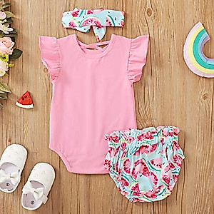Baby Girl First Birthday Clothes 1st Birthday Girl Outfit Infant Watermelon Outfit (Pink,12-18 Months)