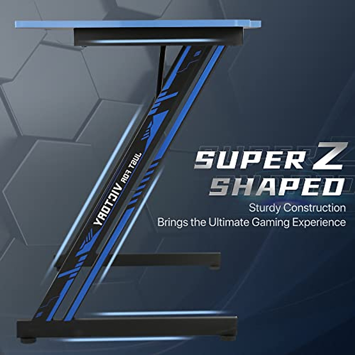 HKLGorg Gaming Desk 39" Computer Desk Gaming Table Writing Table Modern Ergonomic Racing Style Home Office Desk Workstation Carbon Fiber Headphone Hook for Men Boyfriend Female Gift- Blue