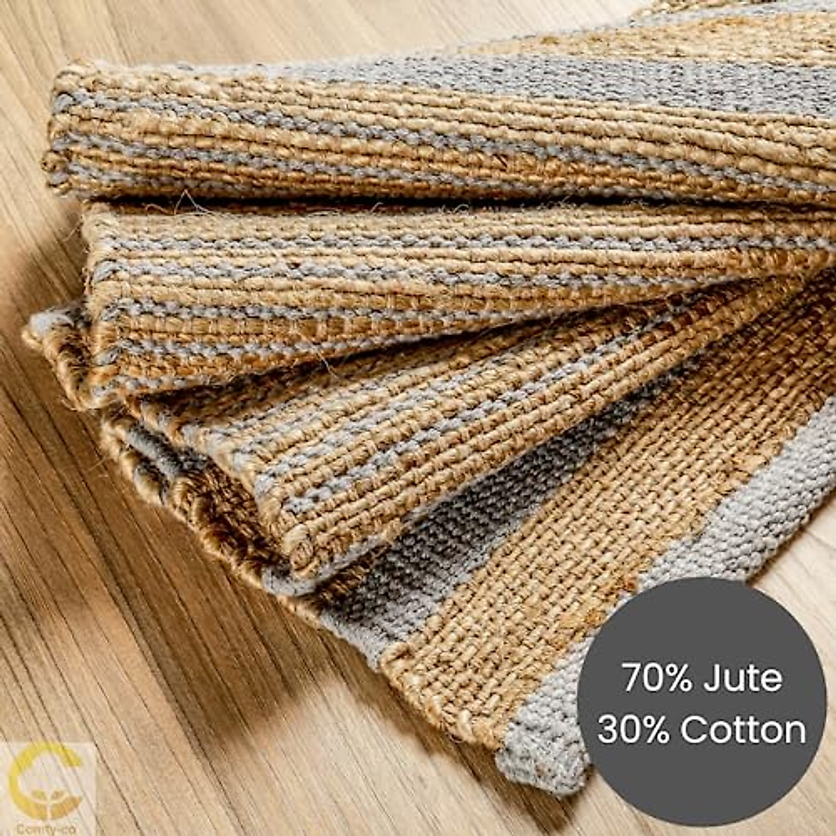 Comfy-co Area Rug 2x3 ft - Hand-Woven Jute Cotton Area Rug Boho Farmhouse Rustic - Non Slip Floor Rug for Bedroom Living Room Kitchen Dorm Entryway Hallway - Area Rug Natural/Grey