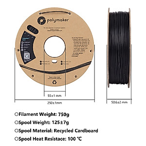Polymaker PolySmooth PVB Filament 1.75mm Black Filament, 750g Cardboard Spool - Black PVB Filament Print Like PLA Filament 1.75, Easy Smoothable Post Process with IPA Alcohol, Work with Polysher