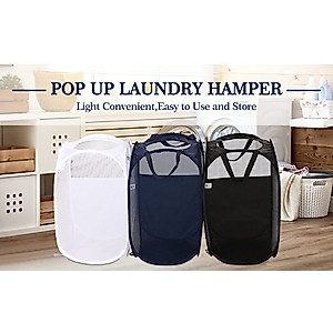 6 Pcs Mesh Popup Laundry Hamper (Black/White/Blue),Popup Laundry Basket with Durable Handles,Foldable Pop-up Mesh Hamper Dirty Clothes Basket for Kids Room, College Dorm or Travel