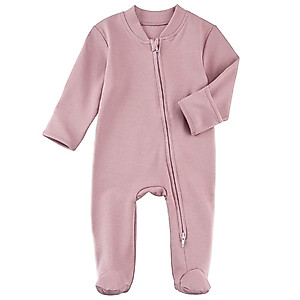 Baby Footed Pajamas with Mitten Cuffs - Unisex Infant Double Ways Zipper Cotton Footie Pjs Sleep 'n Play Jammies (Purple, 0-3mos)