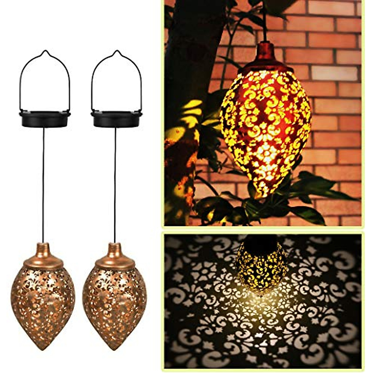 AceGizmo [2 Pack] Hanging Solar Lantern. Metal Lamp is Waterproof for Outdoor Hanging Decor. LED Solar Light