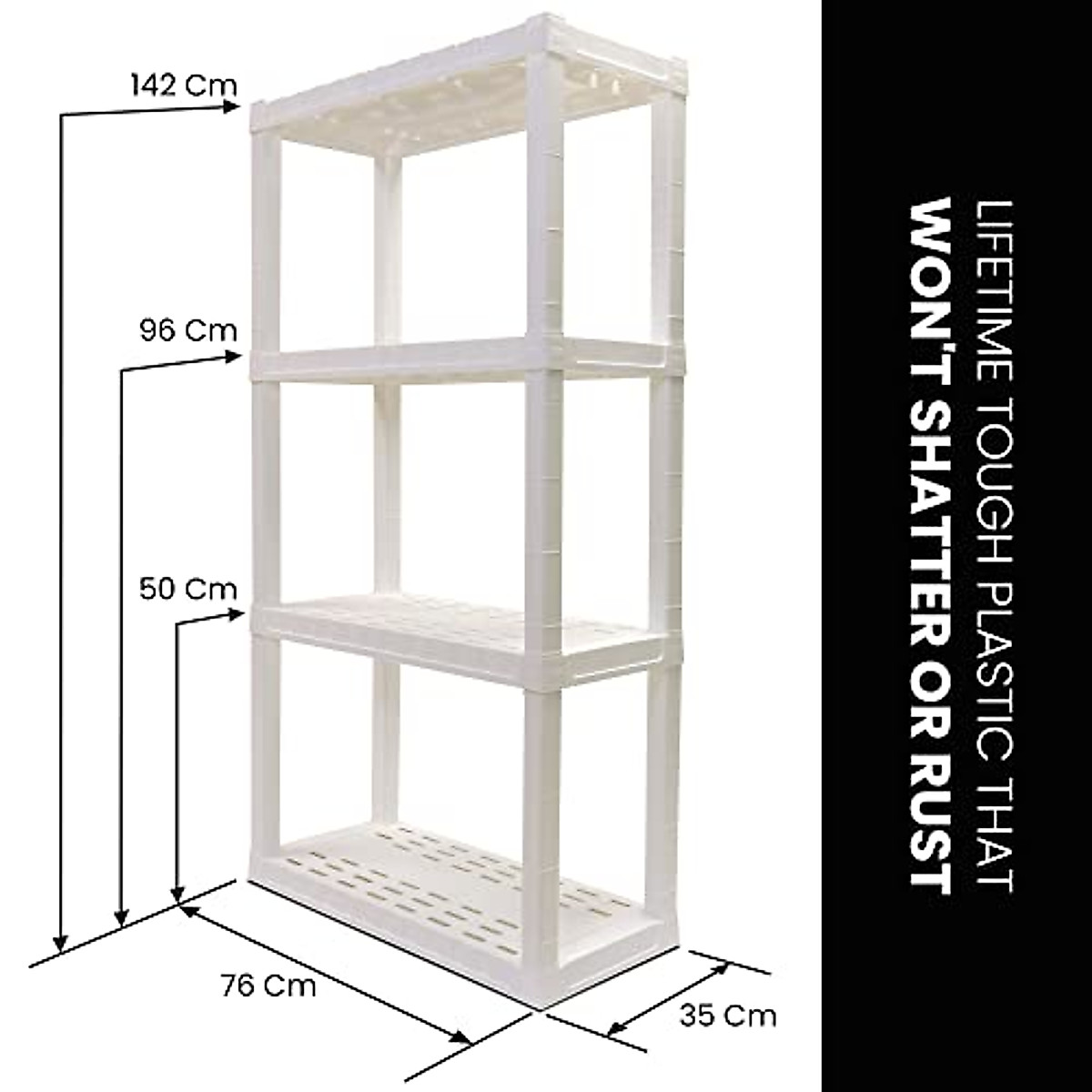 Koolatron Oskar 4-Tier Storage Shelf, Heavy Duty Shelving Unit, 400 lbs(14 x 30 x 57 inches), Multipurpose Organizer for Garage, Laundry Room, Utility Shed, Workshop, Made in North America, White
