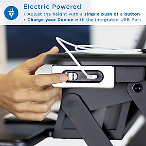 Mount-It! Electric Standing Desk Converter | Motorized Sit Stand Desk with Built in USB Port | Ergonomic Height Adjustable Workstation | Black (MI-7927E)