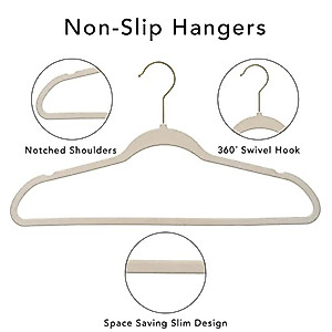 Non-Slip Velvet Clothing Hangers, 100 Pack, Pink - Black - Beige (Black)
