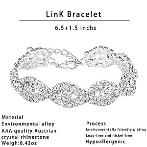 3 Pack Bridal Rhinestone Crystal Statement Choker Necklace Link Bracelet and Teardrop Dangle Earrings Jewelry Set