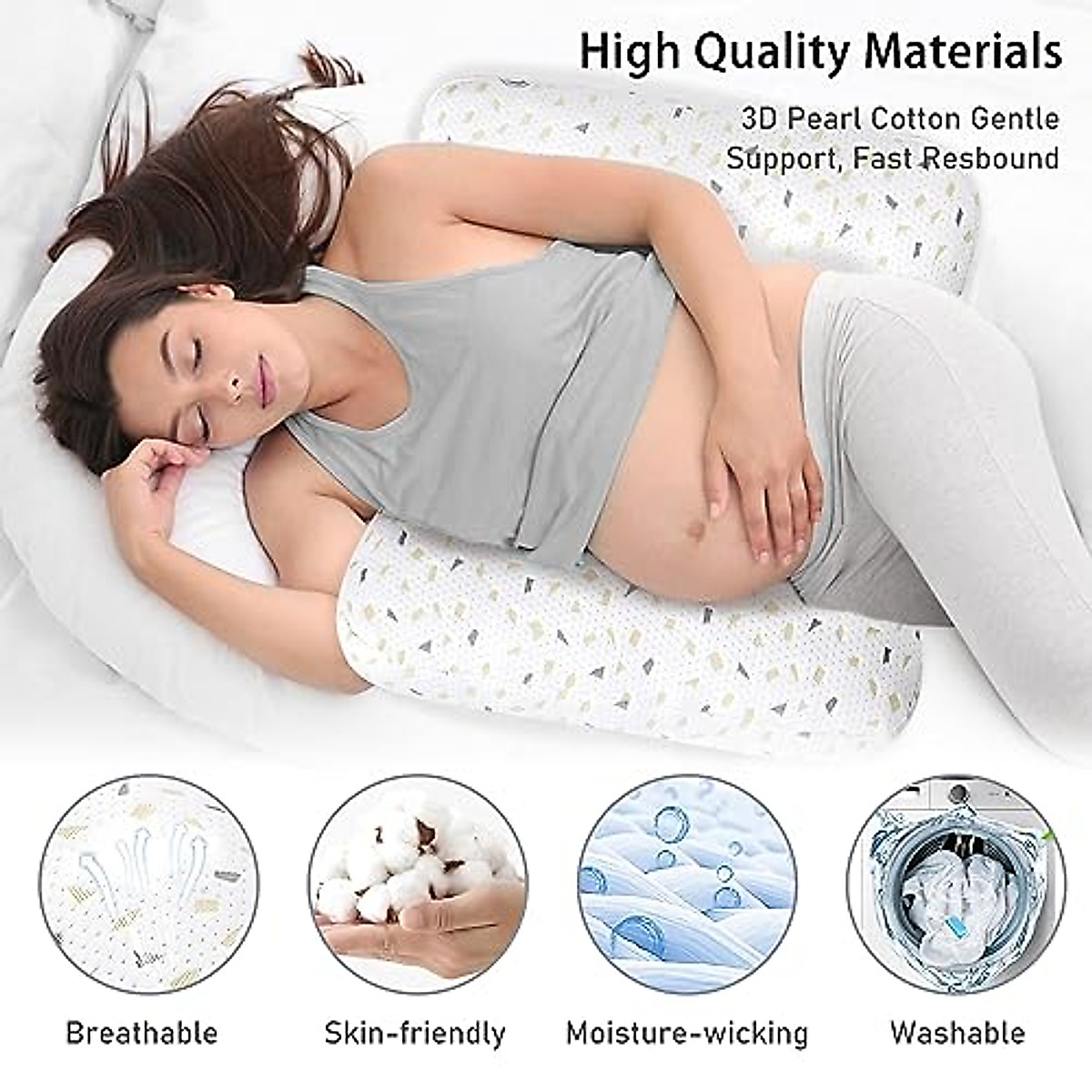 Coldew Pregnancy Pillows for Sleeping, PATENTED Maternity Pillow for Pregnant Women, Soft Adjustable Width, Pregnancy Body Pillow with Pillow Cover - Support for Belly, Back, Legs (Grey, Medium)