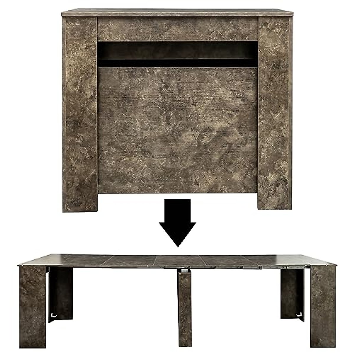 Extendable Dining Table with Extension Leaves Holder, Mid Century Modern Console Table 20" to 118.5" Folding Kitchen Table, Versatile Space Saving Desk Furniture, Accent Table Small Tea Table,Marble