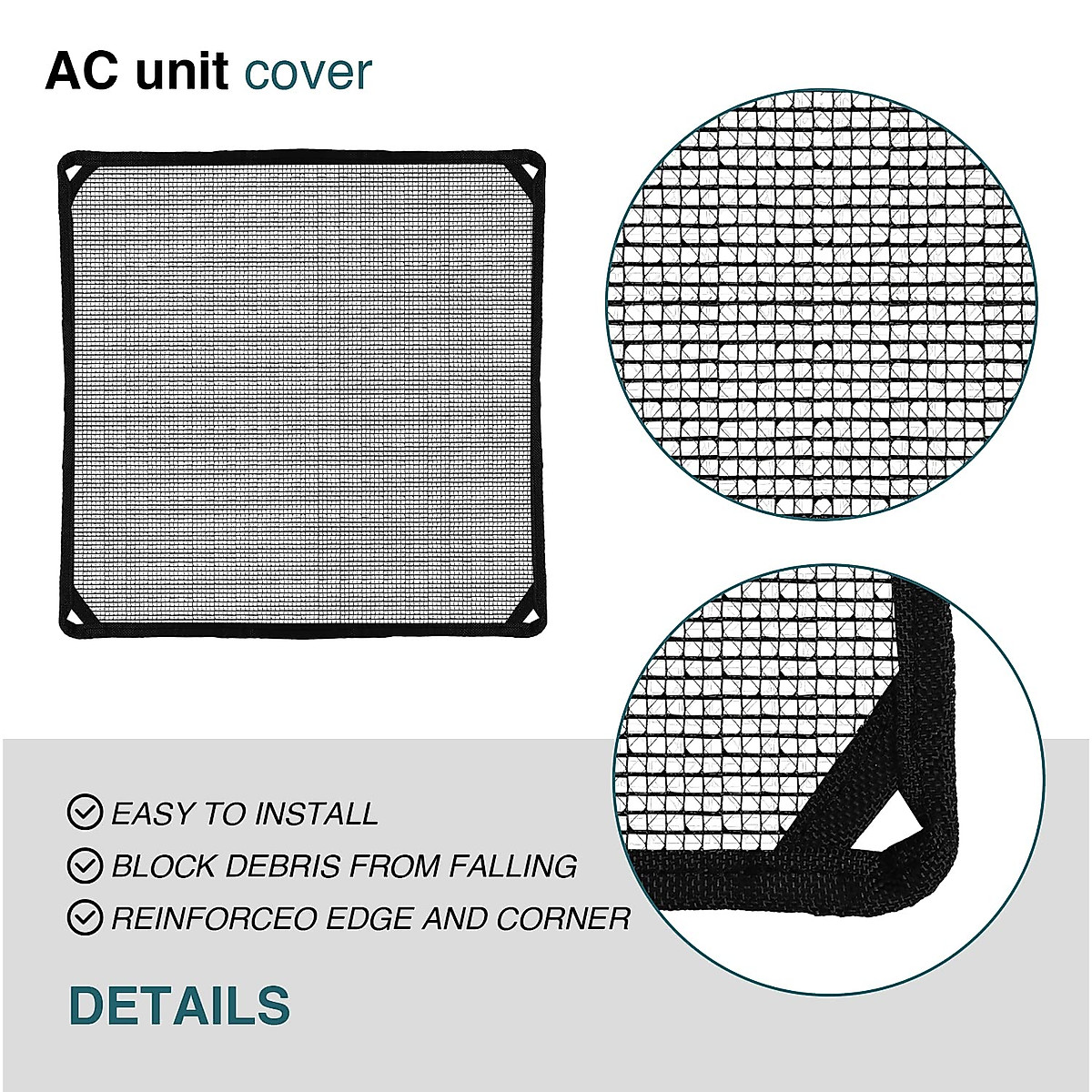 ECOOPTS 36"x36" Air Conditioner Cover AC Unit Top Mesh Cover for Outside Unit with Bungee Cords, Leaf Guard Mesh Air Conditioner Cover