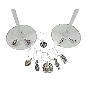 Palm City Products Food Lovers Themed Wine Charms - 10 Piece Wine Charm Set - Great Gift for Foodies