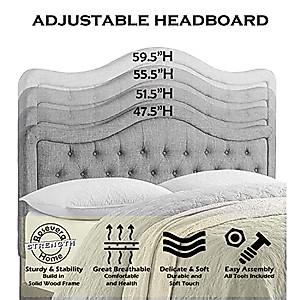 Rosevera Grayson Adjustable Headboard Bed with Fine Polyester and Button Tufting for Bedroom, Full, Ash