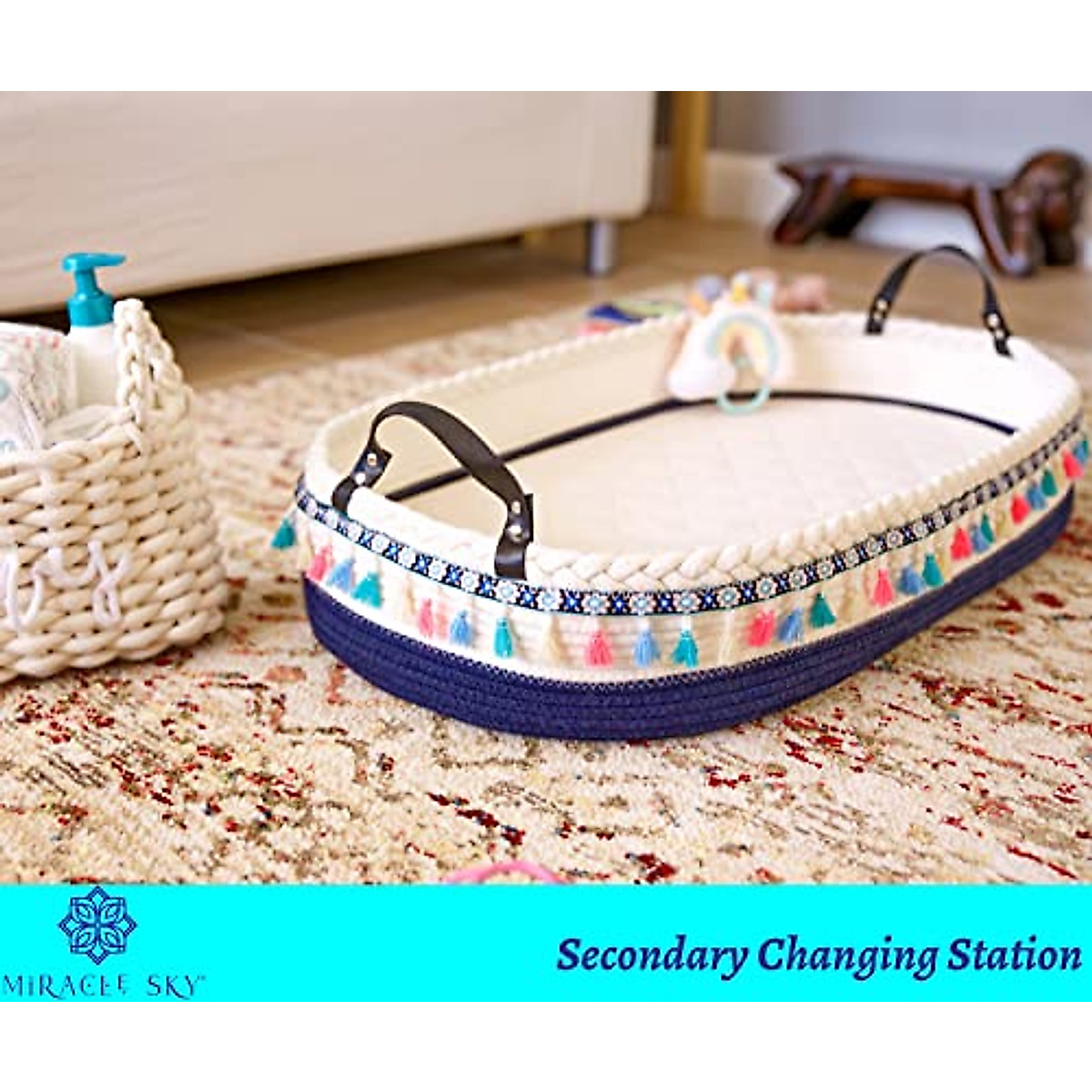 Baby Changing Basket, Moses Diaper Basket, Moses Basket for Babies, Changing Table Topper for Dresser with Thick Foam Pad & Waterproof Cotton Cover by MIRACLE SKY