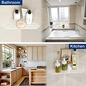 Neohomee 10 in White Corner Shelf, Floating Corner Shelf for Tile Wall, Tile Shower Shelf, 304 Stainless Steel Wall Storage Shelves for Bathroom,No Drilling (White,1Pack)