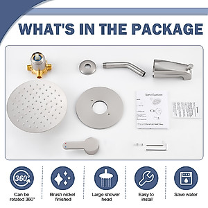 HoliSpa Tub Shower Faucet, Chrome Tub Shower Faucet Set with 8-Inch Rainfall Shower Head and Tub Spout, Shower Tub Faucet Set Complete (Included Shower Valve), Tub Shower Trim Kit, Polished Chrome