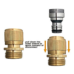 bathroom Sink Faucet snap adapter quick connect to garden hose, kitchen faucet aratored quick snap connector to 3/4 inch GHT female for washer, indoor sink quick-fit attachment