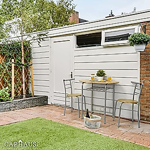 CAPHAUS 3 Pieces Dining Set for 2, Small Kitchen, Dining Room Table Set w/Steel Frame, 3 Pieces Patio Set w/Wine Rack, Small Dining Table Set for 2, Outdoor Dining Round Table Set, Black Oak