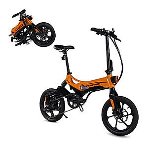 Swagtron Swagcycle EB-7 Elite Plus Folding Electric Bike with Removable Battery, Orange/Black, 16" Wheels, 7-Speed & Master Lock 8143D Bike Lock Cable with Combination