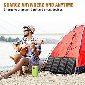 60W Foldable Solar Panel with 18V DC Output, Powkey Solar Charger with Stand and Carrying Bag, Portable Solar Panel for Power Stations with USB-A USB-C QC 3.0 for Outdoor Camping