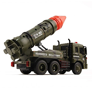 Vokodo Military Launcher Truck Friction Powered Fighter with Lights Sounds and Pull Back Missile Kids Push and Go Army Carrier Vehicle Pretend Play Armored Toy Car Great Gift for Children Boys Girls