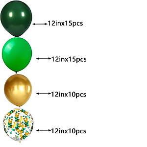 We Moment 12 Inch Green Balloons Dark Green Balloons And Chrome Gold Balloon with Confetti Balloons，for St. Patrick's Day Jungle Safari Theme Baby Shower Party Decoations.