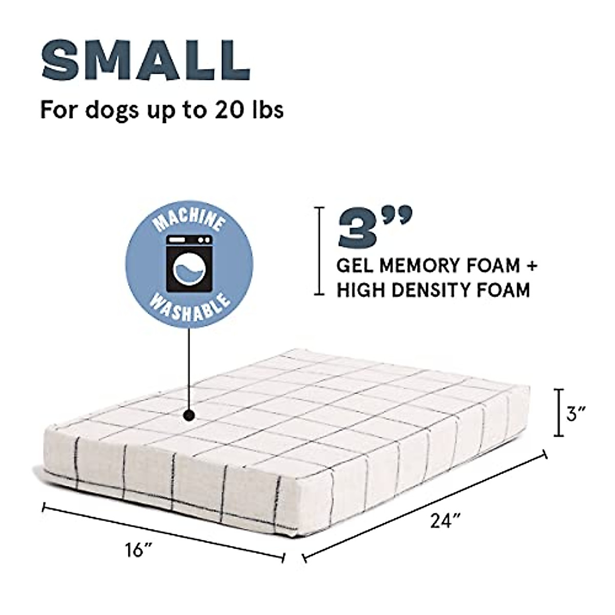 Barkbox Orthopedic Dog Bed | Comfortable Memory Foam Mattress for Joint Relief | Head and Neck Support Waterproof with Non Skid Bottom | Calming Durable Bed with Washable Cover | Small, White Plaid